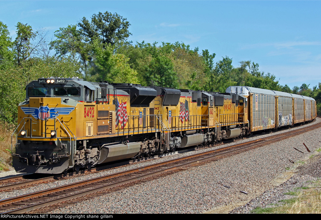 UP 8492 Leads a WB Auto train!